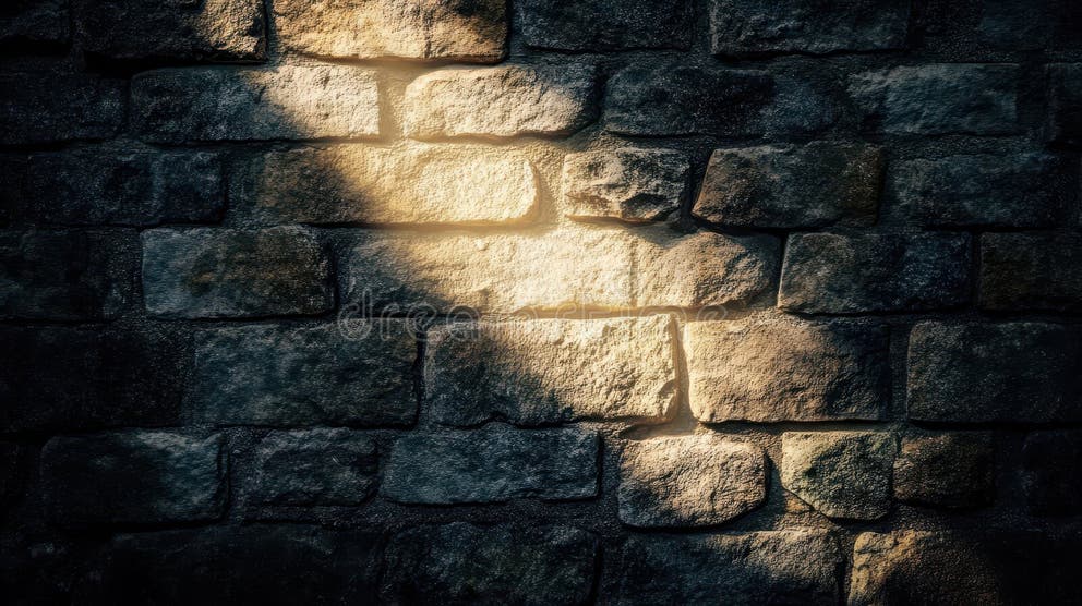 Rustic Stone Wall with Dramatic Lighting and Texture Stock Photo ...