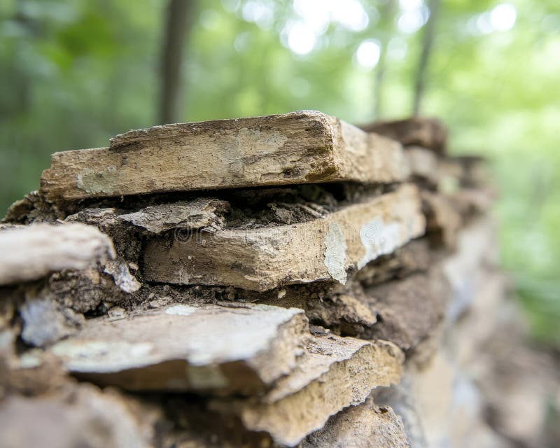 Rustic Stone Wall in Forest Setting Stock Illustration - Illustration ...