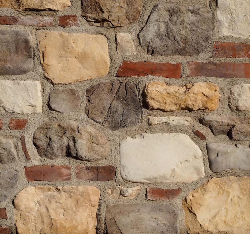 Rustic Stone Wall Texture. the Wall is Made of Red Bricks,cement and ...