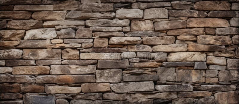 Rustic Stone Wall Texture: a Panoramic View of Brown and Gray Stones ...