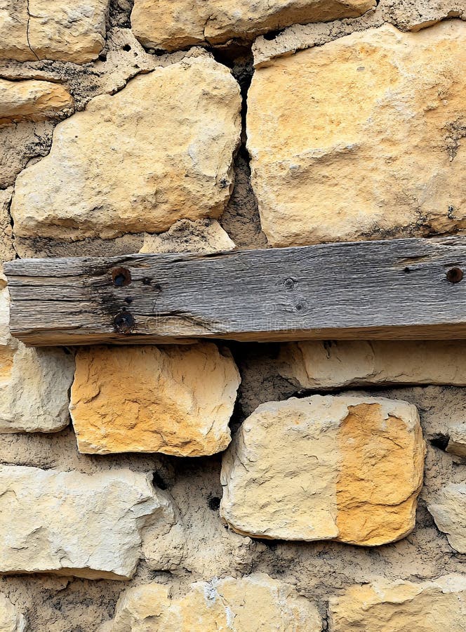 Rustic Stone Wall Texture with Weathered Wood Beam High Quality Image ...