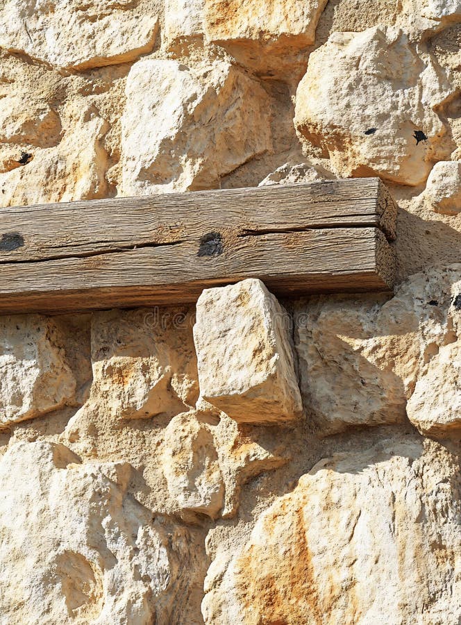 Rustic Stone Wall Texture with Wooden Beam Detail High Quality Image ...