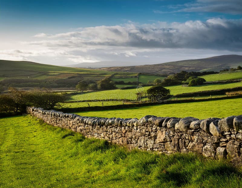 A Rustic Stone Wall Typical in Irish Rural Landscapes, Curving through ...