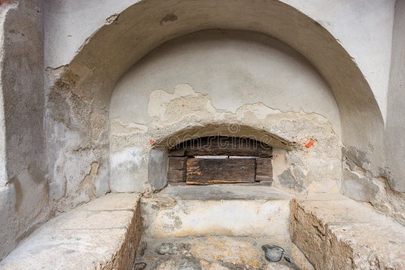 Rustic Stone and Wood Medieval Oven Alcove with Weathered Wall ...
