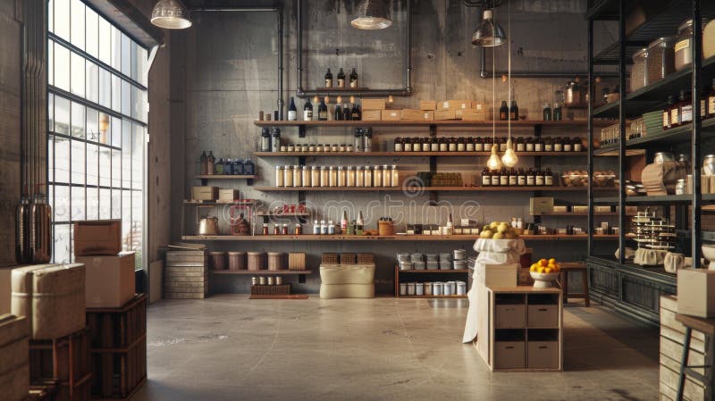 Rustic Store Interior with Shelves of Goods Stock Photo - Image of ...