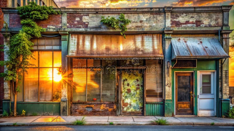 Rustic Storefront Bathed in the Golden Light of a Vibrant Sunset ...