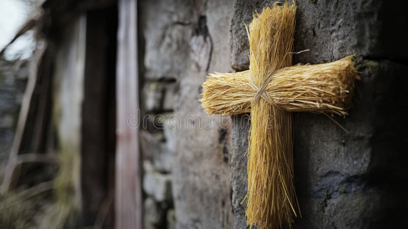 Rustic Straw Cross on Old Stone Wall Stock Illustration - Illustration ...