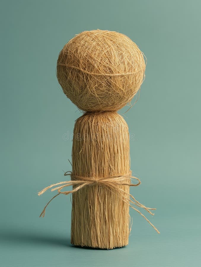 Rustic Straw Doll Sculpture on a Green Background. Stock Photo - Image ...