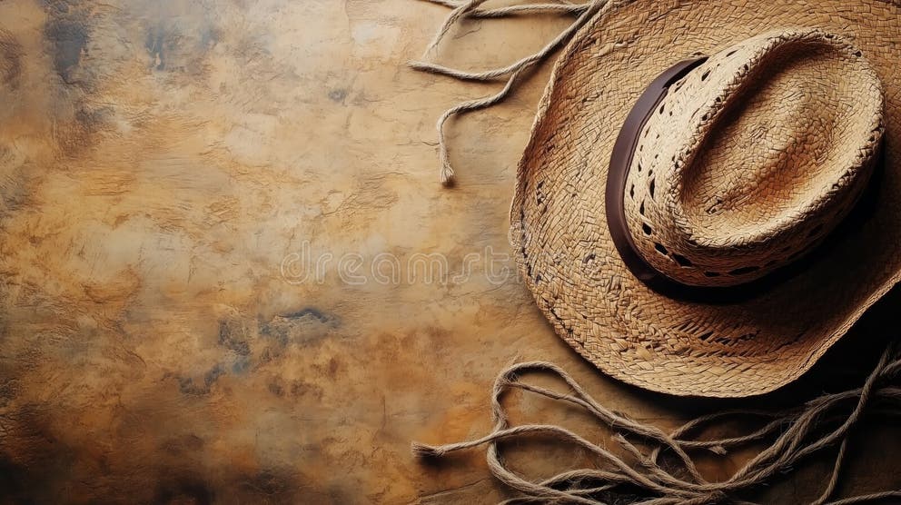 Rustic Straw Hat Lying on a Textured Background with Natural Tones in a ...