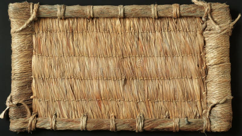 Rustic Straw Mat Framed with Wooden Sticks and Rope Stock Illustration ...