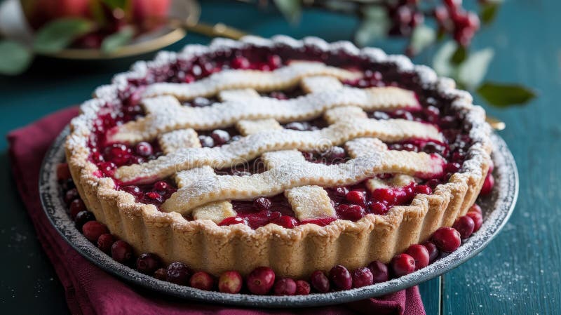 Rustic Style Berry Pie with Golden Brown Crust and Powdered Sugar Stock ...