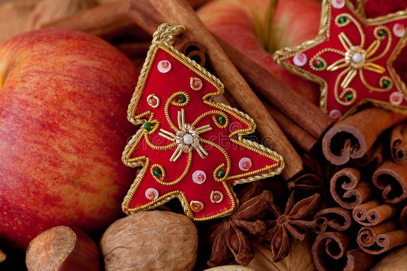 Rustic Style Christmas Still Life with Apples and Cinnamon Stock Photo ...