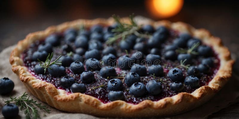 Rustic Style Crispy Pie with Blueberries and Thyme Dark Toned P. Stock ...