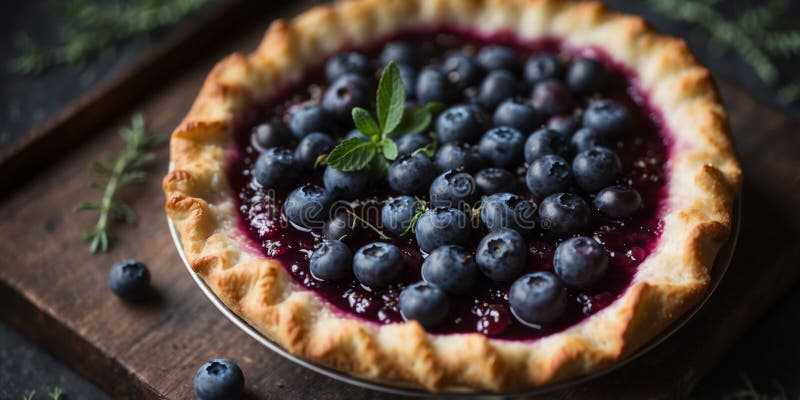 Rustic Style Crispy Pie with Blueberries and Thyme Dark Toned P. Stock ...