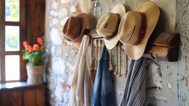 Rustic Style Hat Rack in Cozy Foyer Stock Illustration - Illustration ...