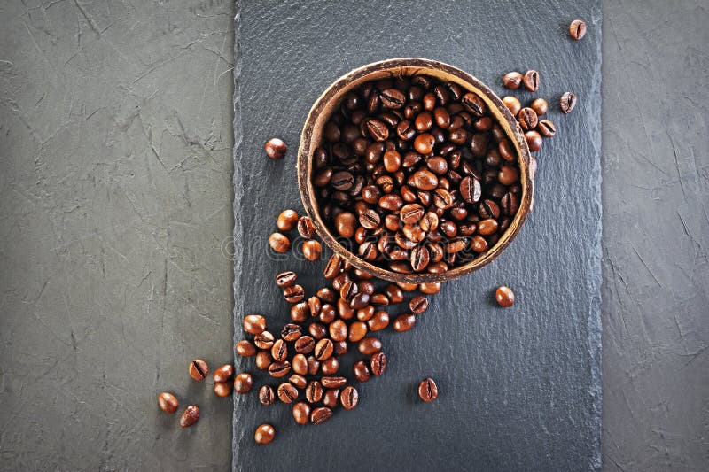 Rustic Style Image of Coffee Beans in Coconut Shell Bowl Stock Image ...