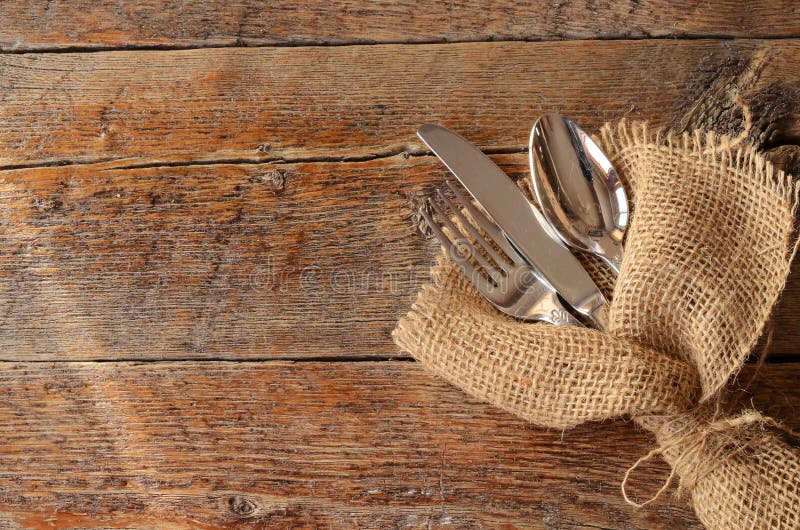 Rustic Style Wrapped Eating Utensils Stock Photo - Image of style ...
