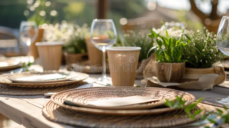 A Rustic yet Stylish Table Setting with Compostable Plates Cups and ...