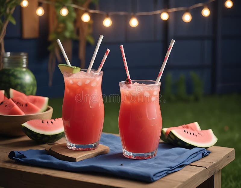 Rustic Summer Refreshment with Fresh Watermelon Drinks Under Cozy ...