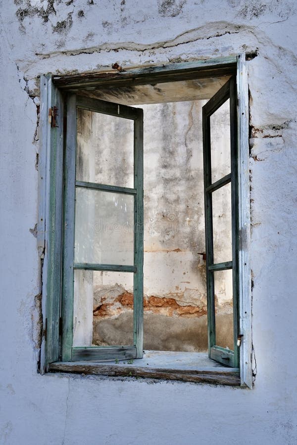 Rustic Sun Bleached Window in an Abandoned Greek House. Stock Image ...