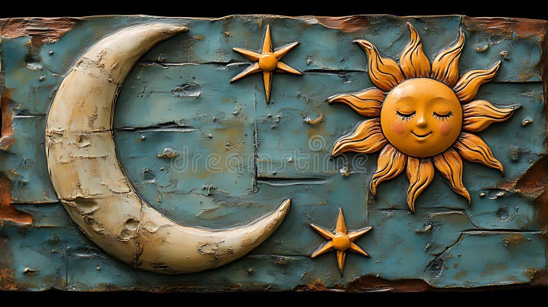 Rustic Sun Moon Stars Wall Art Decor Plaque Stock Illustration ...