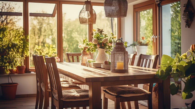 Rustic sunny home interior stock illustration. Illustration of grain ...