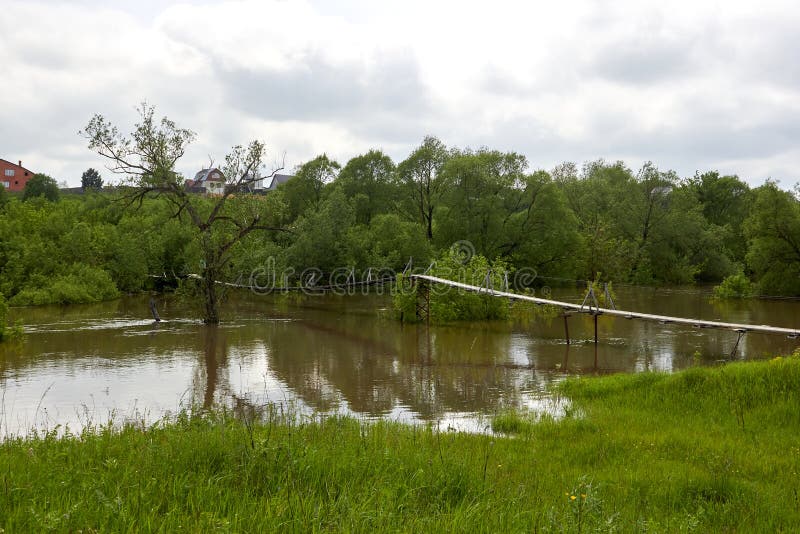 Rustic Suspension Footbridge Across the River Stock Image - Image of ...