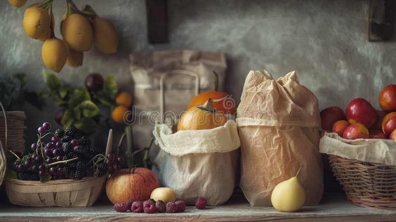 Rustic and Sustainable Food Packaging with Fresh Harvest. Generative AI ...
