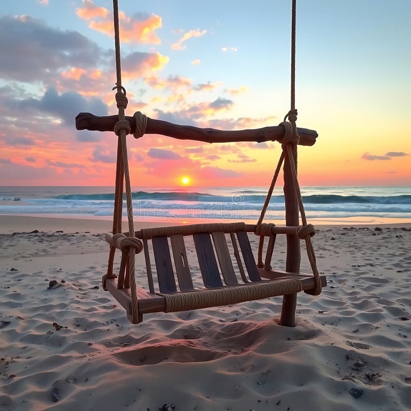 A Rustic Swing Chair Made of Natural Rope Placed on a Sandy Beach ...
