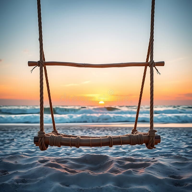 A Rustic Swing Chair Made of Natural Rope Placed on a Sandy Beach ...