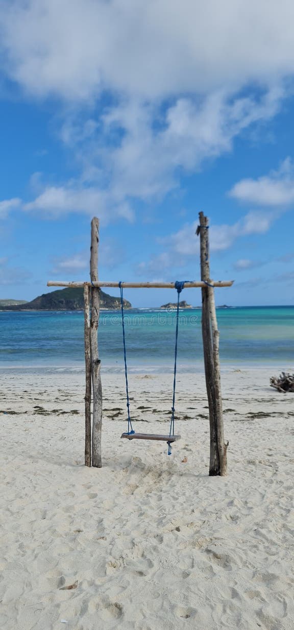 Rustic Swing, Sandy Beach, and Blue Sky Stock Photo - Image of sandy, swing: 262826632