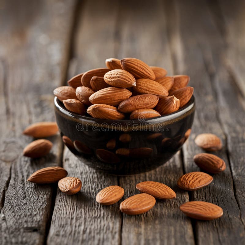 Rustic Table with Bowl of Almonds, Inviting Food Setting Enhanced by ...