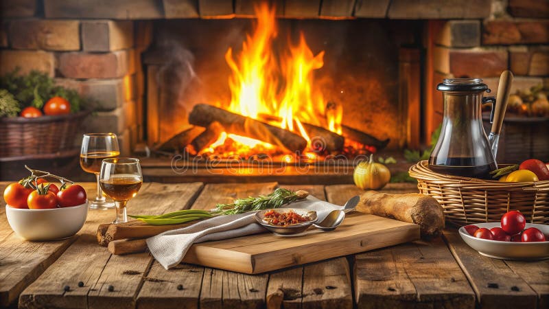A Rustic Table Awakened by Fire S Warmth for Food Photography ...