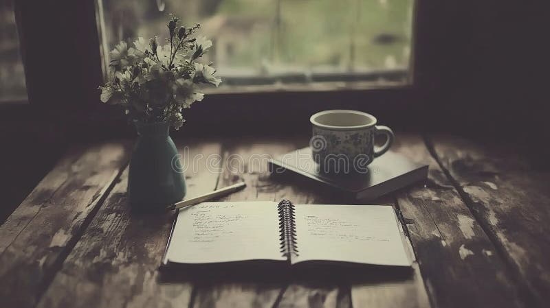 Rustic Table, Journal, Flowers, Coffee, Window, Writing, Spring, Home ...