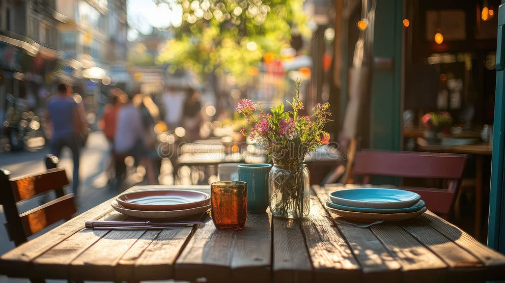 Rustic table restaurant stock illustration. Illustration of outdoor ...