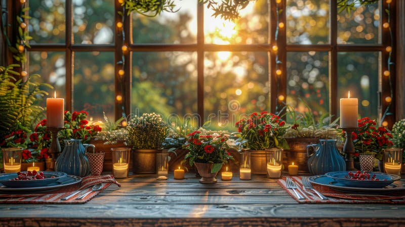 Rustic Table Set with Food, Wine, and Decorations, Ready for a Festive ...