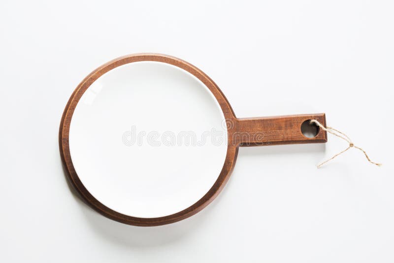 Rustic Table Set. White Plate on Wooden Cutting Board on White ...