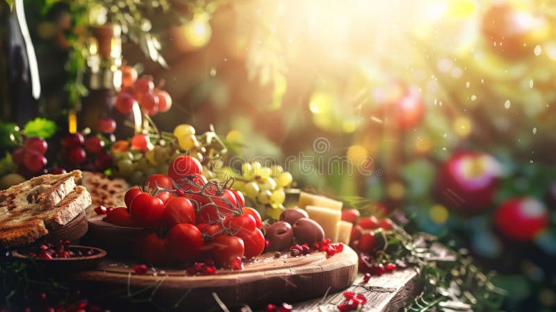 Rustic Table Setting with Fresh Tomatoes, Grapes, and Cheese ...