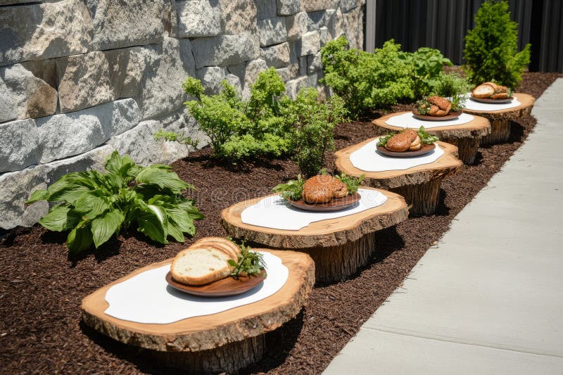Rustic Table Settings with Bread on Wooden Slabs, Surrounded by ...