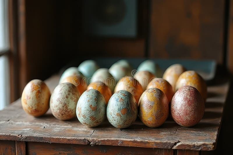 Rustic Table Showcases Unique Vintage Egg Display Stock Illustration ...