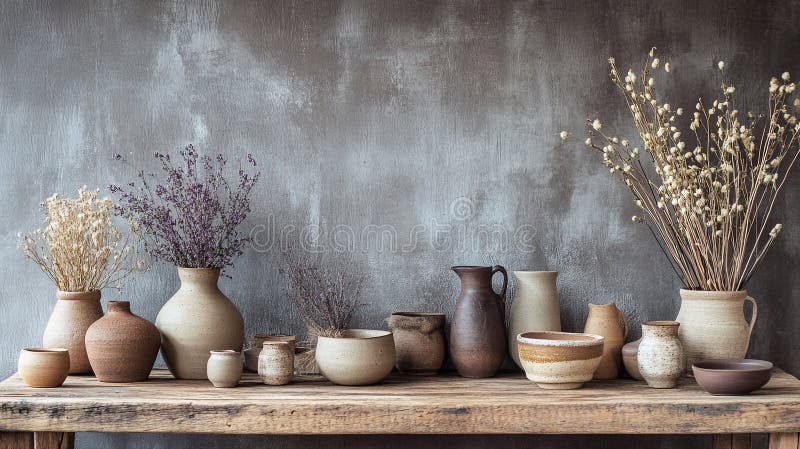 A Rustic Table Showcasing Handmade Pottery and Small Decorative Items ...