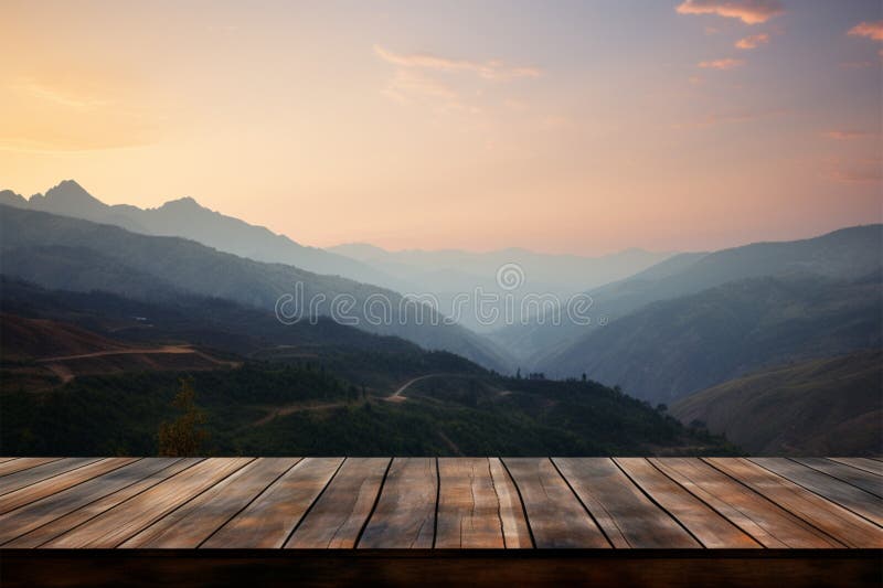 Rustic Table with a Stunning Sunset and Mountain Range As Backdrop ...