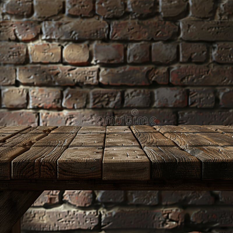 Rustic Table Top Against a Brick Wall Stock Illustration - Illustration ...