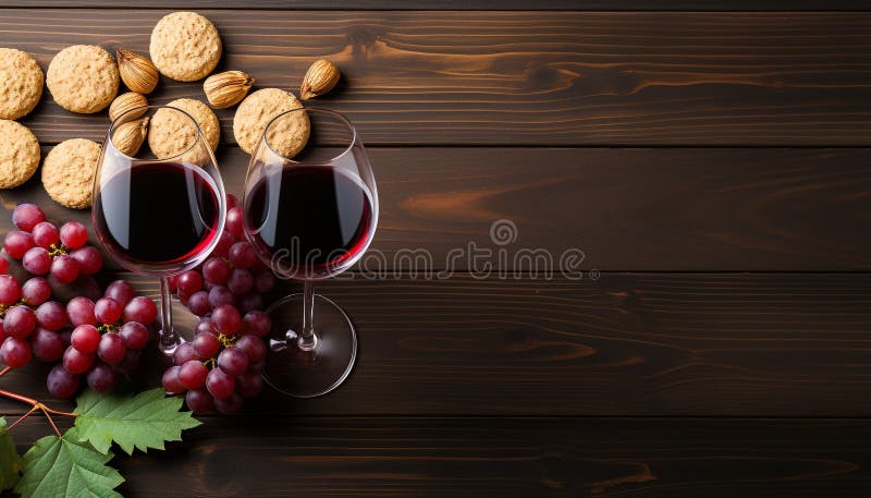 Rustic Table, Wine Bottle, Grape Bunch Celebration of Nature Generated ...