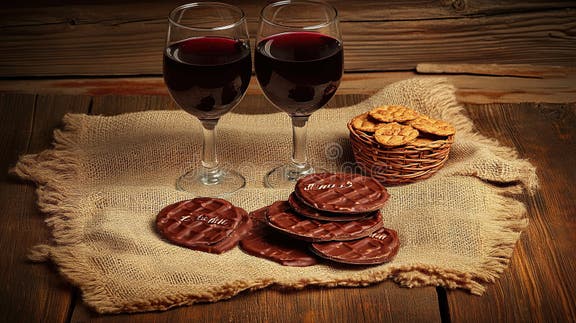 Rustic Table, Wine, Chocolate, Crackers, Burlap, Romantic, Evening ...