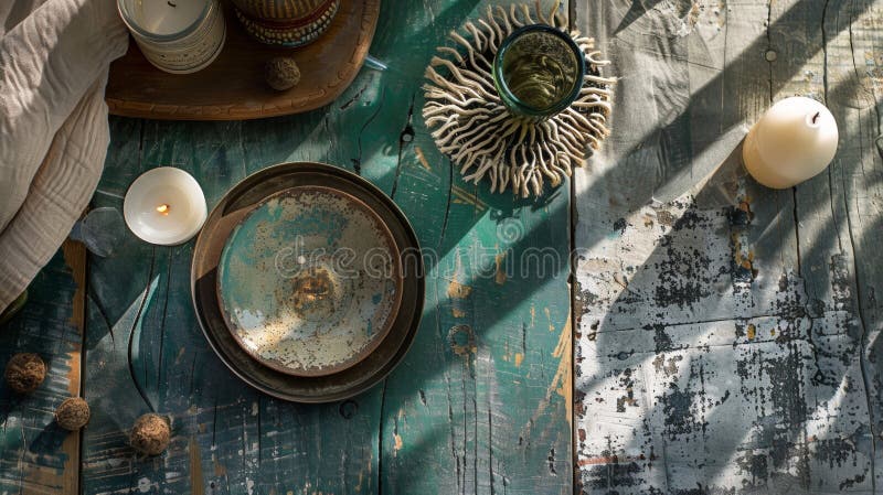 Rustic Tabletop with Candles and Decor Items Stock Image - Image of ...