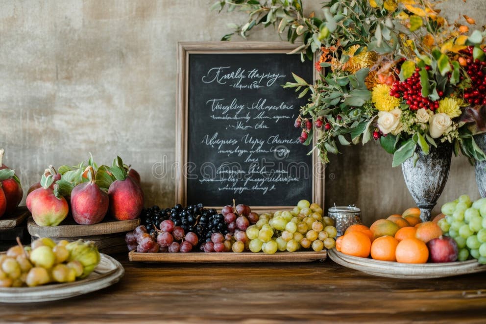 Rustic Tabletop Still Life with Fruit and Flowers Stock Illustration ...