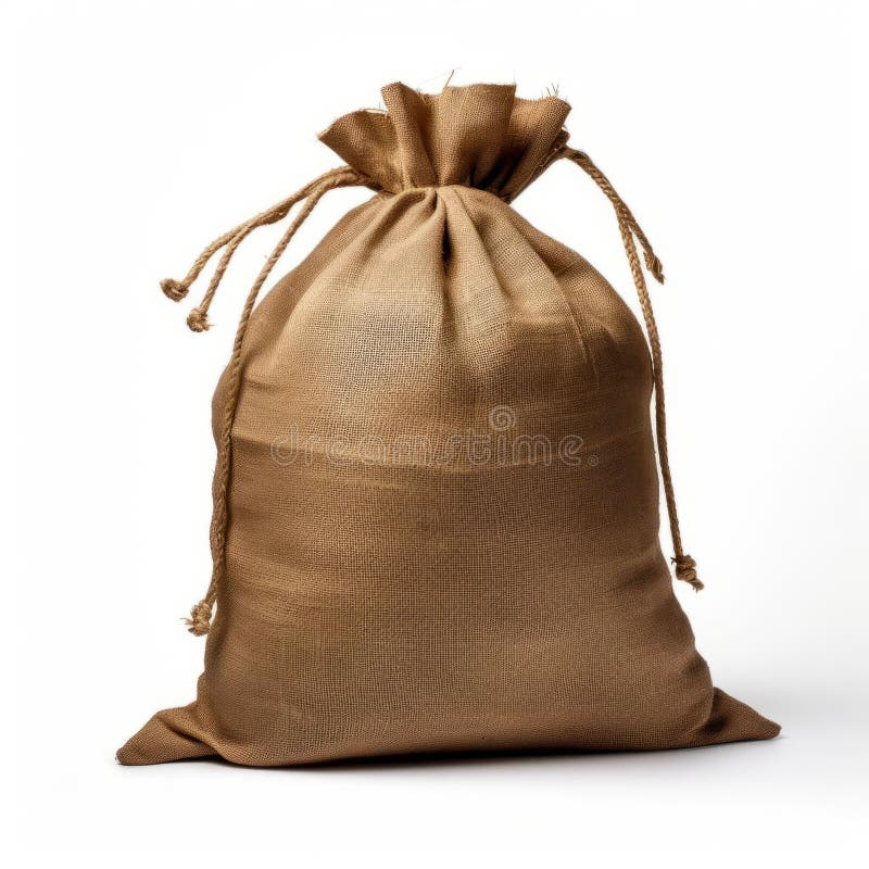 Rustic Tan Drawstring Bag on White Isolated Background Stock ...