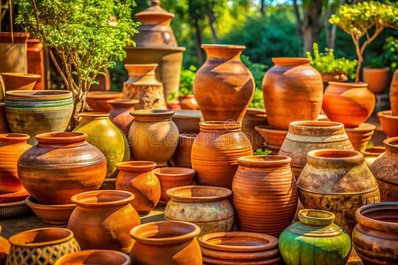 A Rustic Tapestry of Clay Pots Exploring a Panoramic Collection of ...