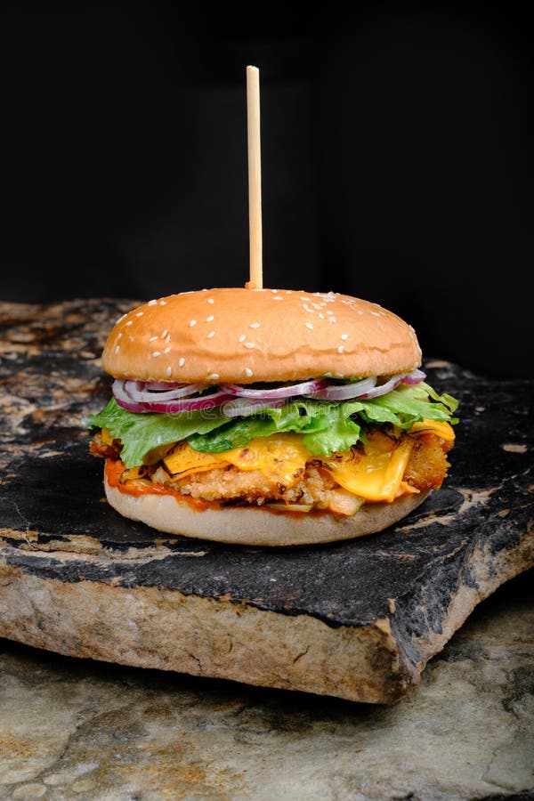 Rustic Tasty Burger on Stone Background Stock Image - Image of texture ...